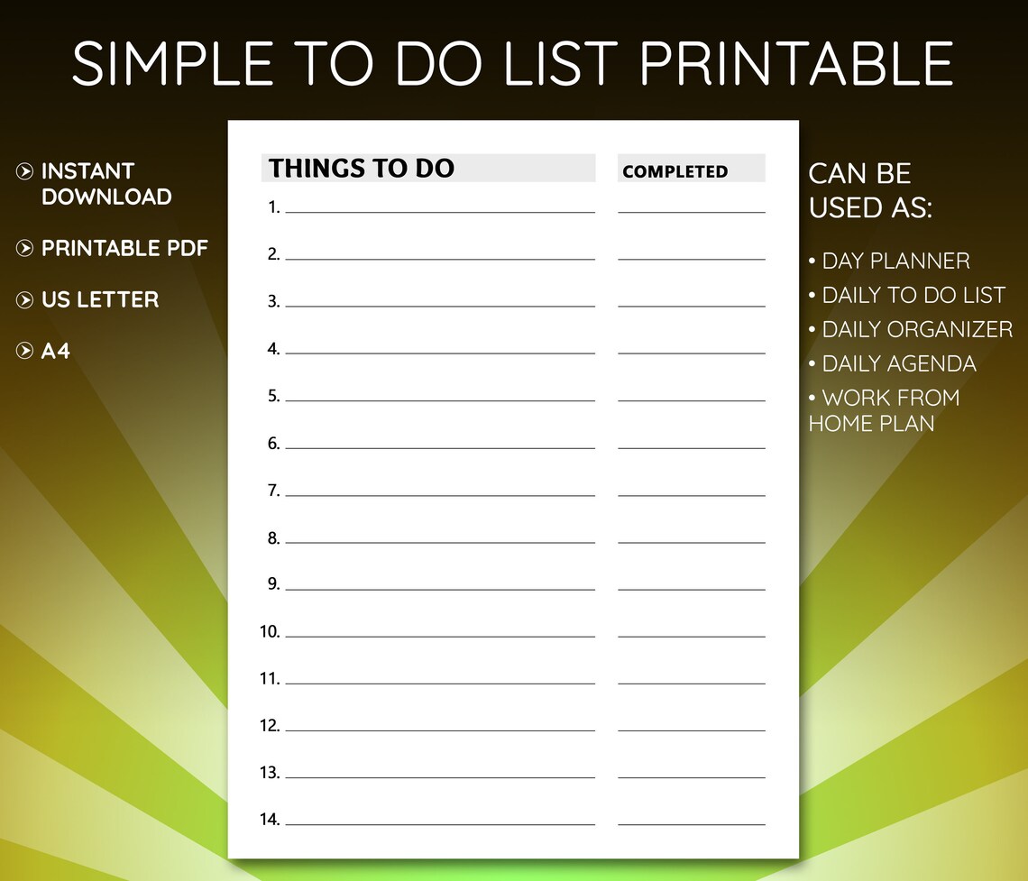 SIMPLE to Do List Printable - Daily Planner Printable PDF, to Do ...