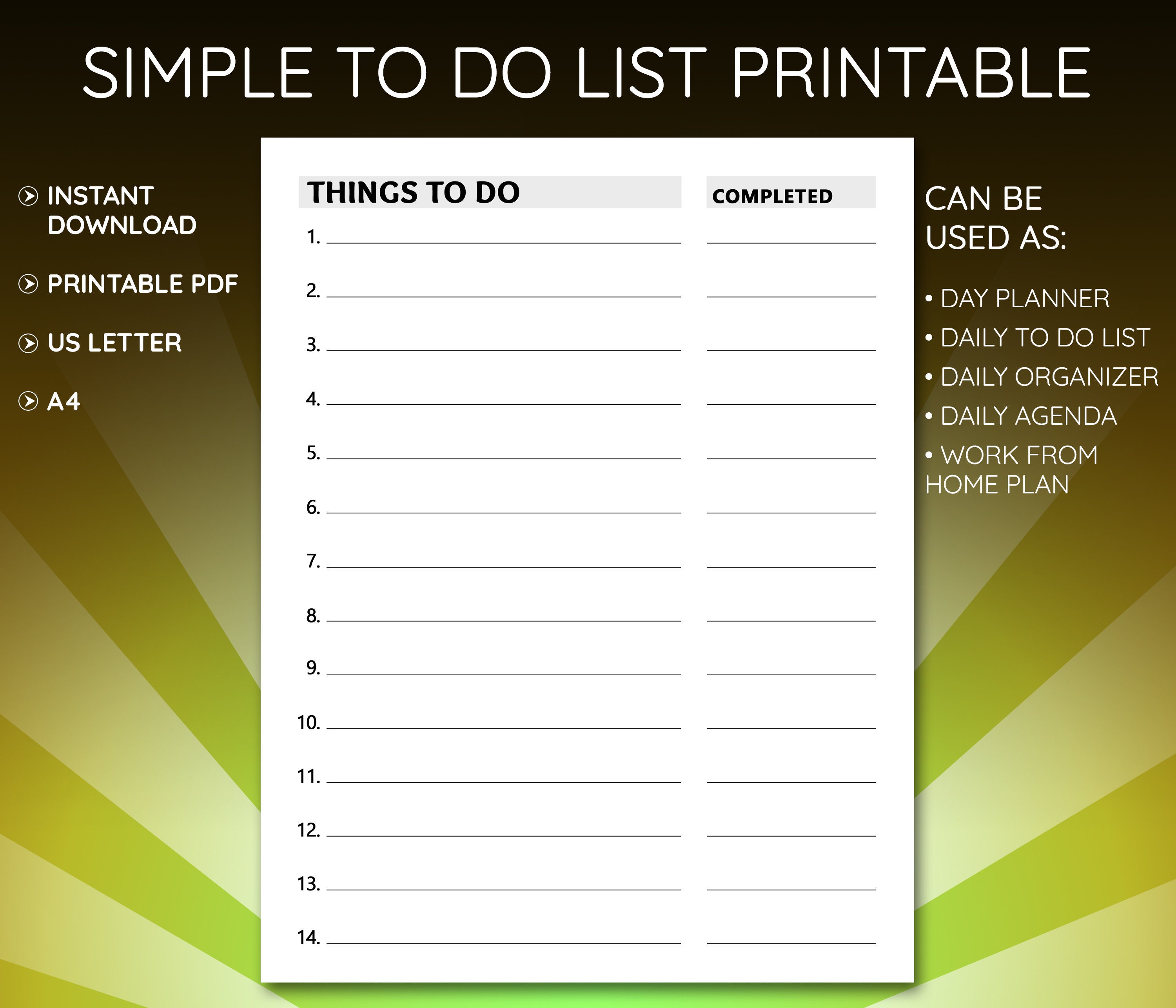 Calendars & Planners Paper & Party Supplies Paper To Do List Printable ...