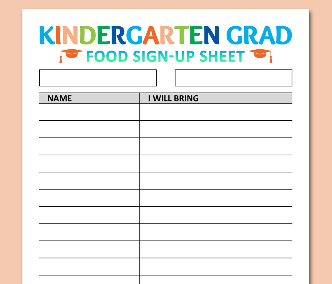 Kindergarten Graduation Food Potluck Sign up Sheet Printable, School ...