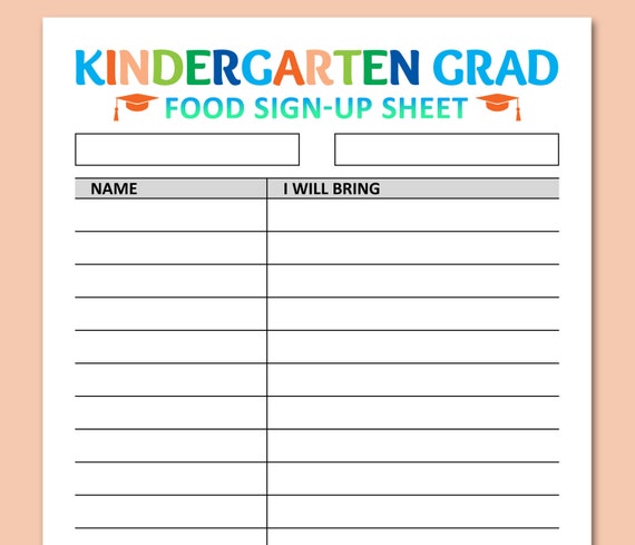 Kindergarten Graduation Food Potluck Sign up Sheet Printable - Etsy