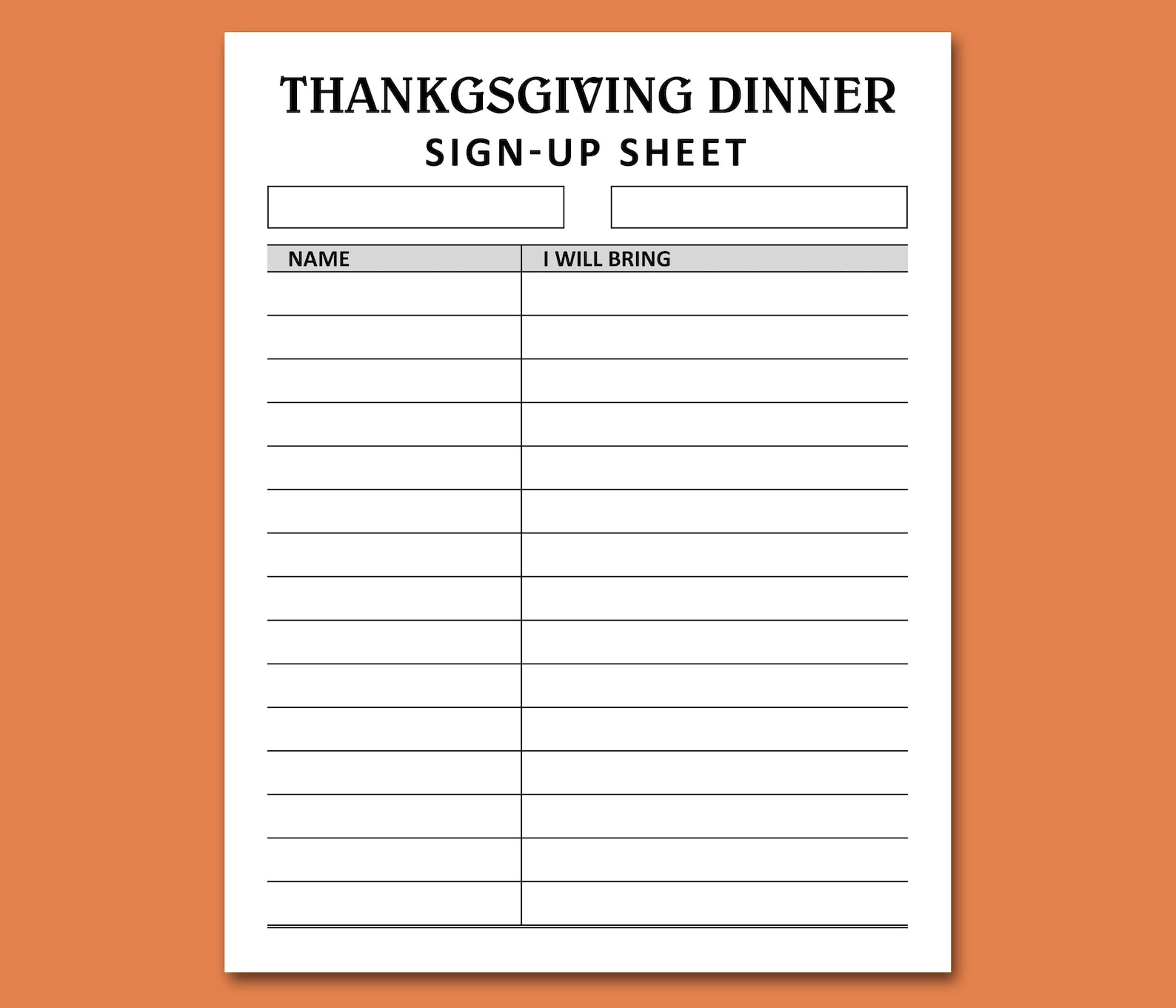 Thanksgiving Dinner Sign up Sheet Printable, Holiday Potluck Brunch ...