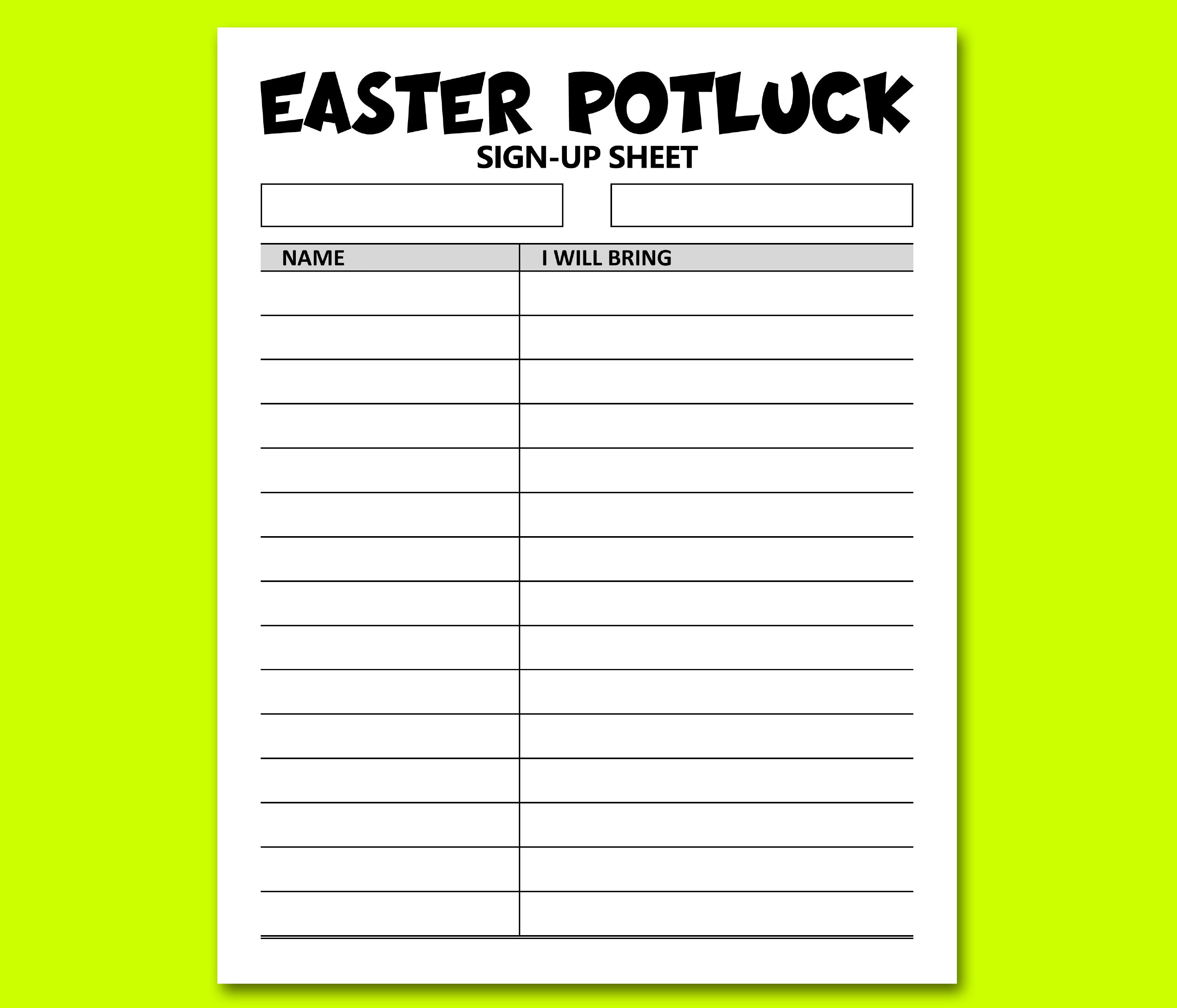 Easter Potluck Sign up Sheet Printable, Signup Form for Potluck Dinner ...