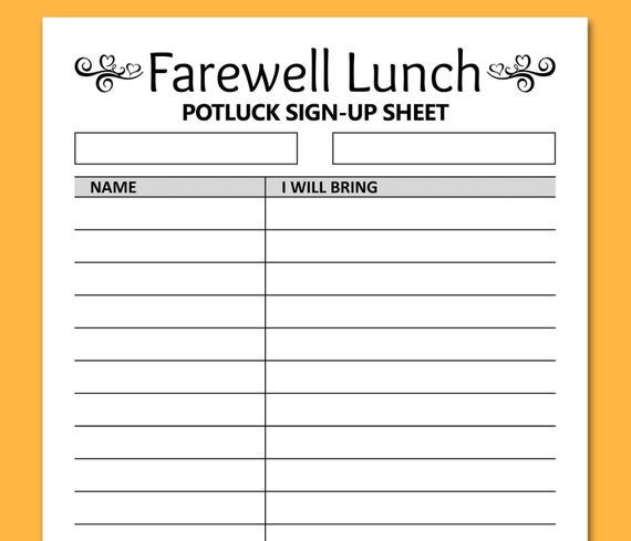 Farewell Lunch Potluck Sign up Sheet PRINTABLE Goodbye Party - Etsy Ireland