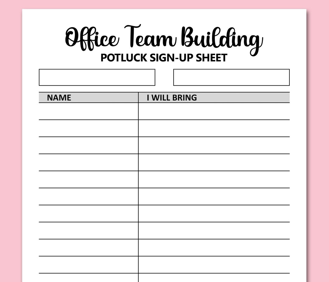 Office Team Building Potluck Sign up Sheet Printable Signup - Etsy