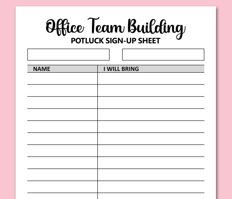 Office Team Building Potluck Sign up Sheet Printable, Signup Form ...
