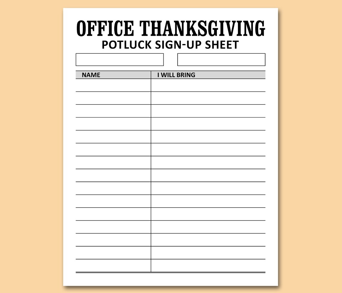 Office Thanksgiving Potluck Sign up Sheet PRINTABLE Template - Etsy