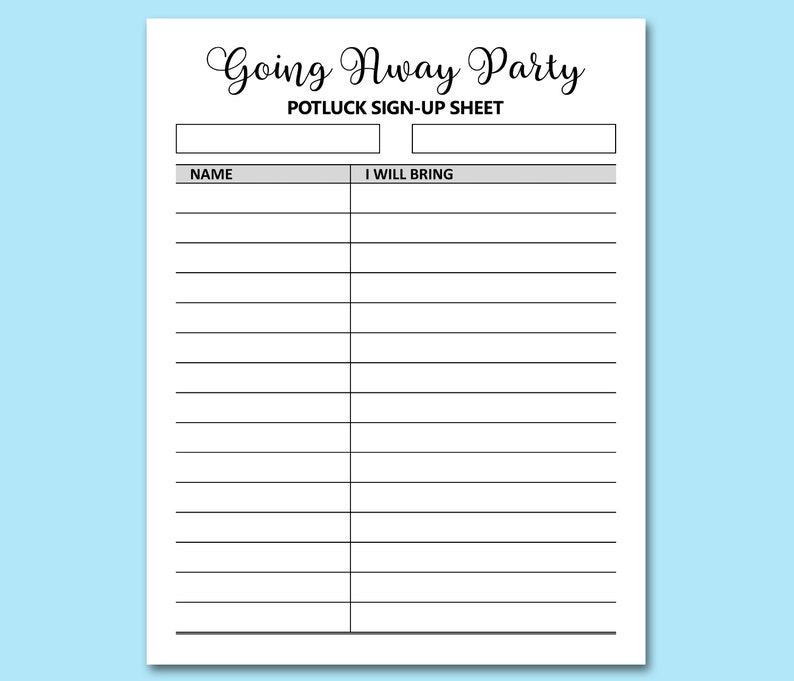 Going Away Party Potluck Sign up Sheet Printable Signup Form - Etsy