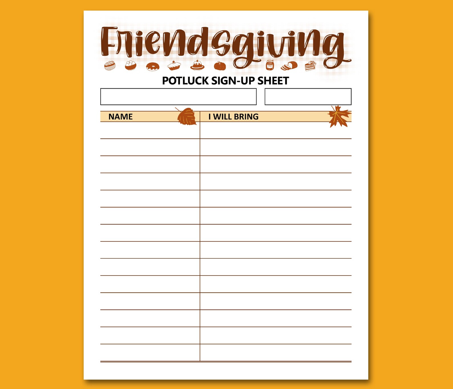 Friendsgiving Potluck Sign up Sheet Printable, Friends Thanksgiving ...