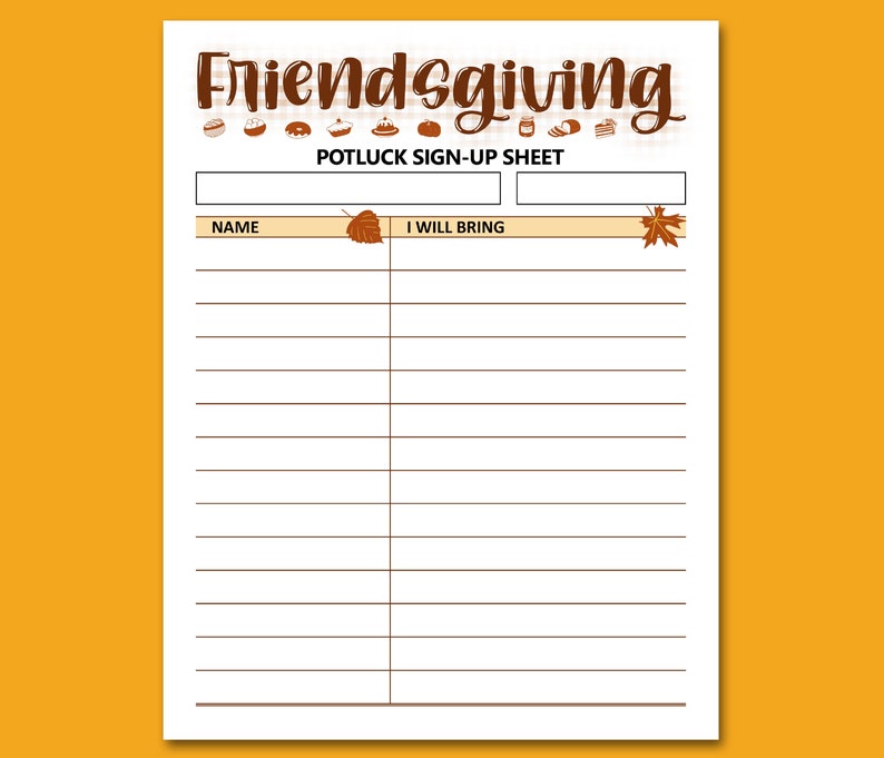 Friendsgiving Potluck Sign up Sheet Printable, Friends Thanksgiving ...