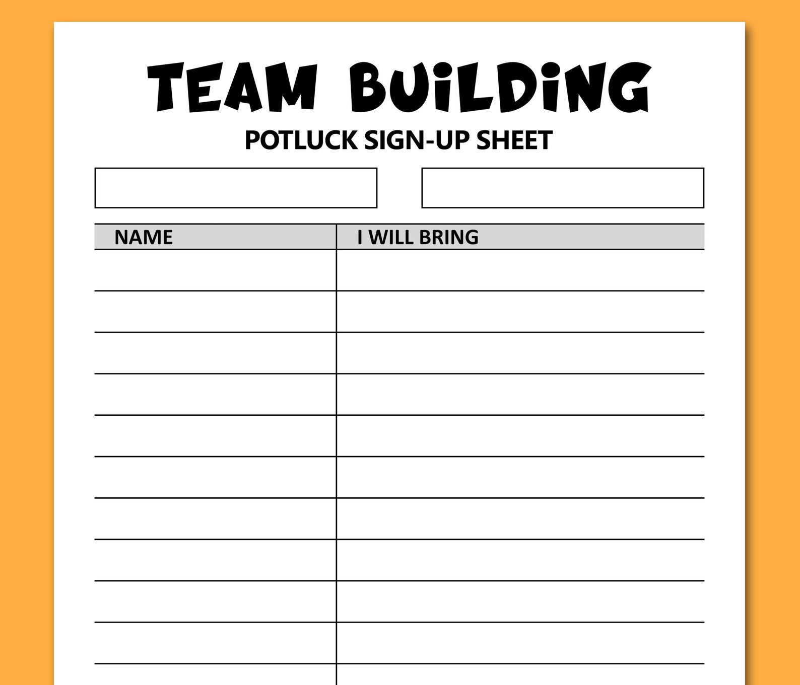 Team Building Potluck Sign up Sheet Printable, Signup Form Potluck ...