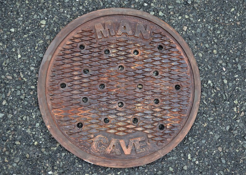 Man Cave Sign Manhole Cover Industrial Sign Father | Etsy