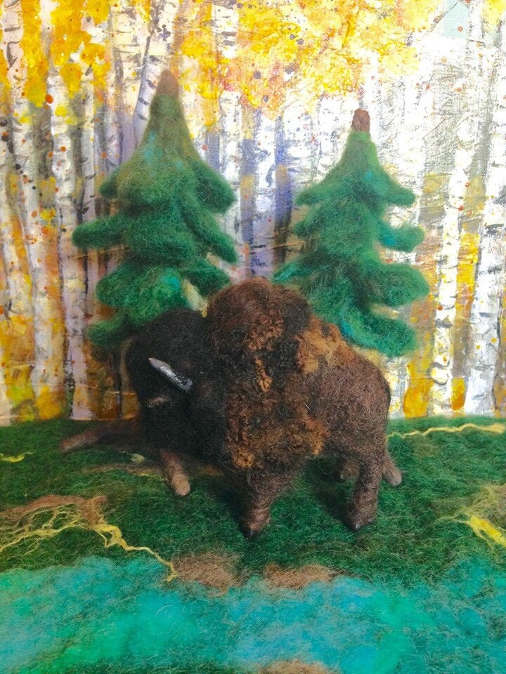 Needle Felted Mini Bison Made-to-order Fiber Art Fiber | Etsy