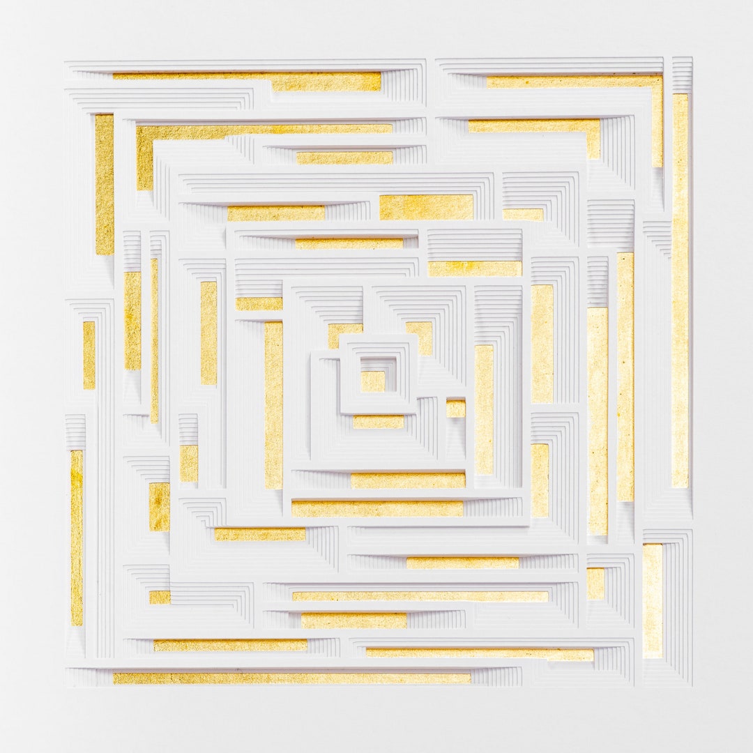 White Gold Art, Modernist Labyrinth, Wall Sculpture, White Gold ...