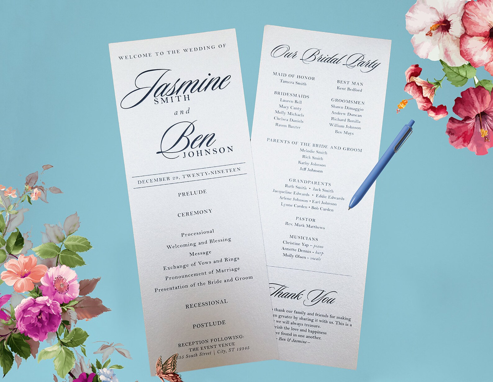 4.25"x11" Wedding Program on Pearl Paper (100pcs) - Etsy