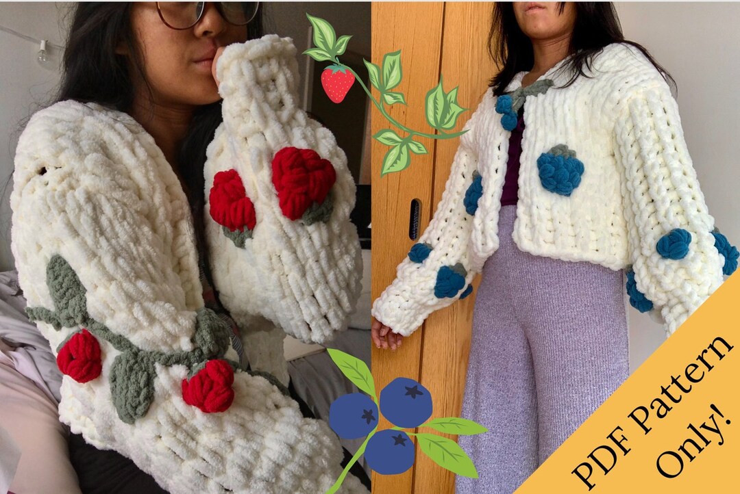 PDF PATTERN Extension: Appliques the Blueberry+strawberry Vine Cardigan ...
