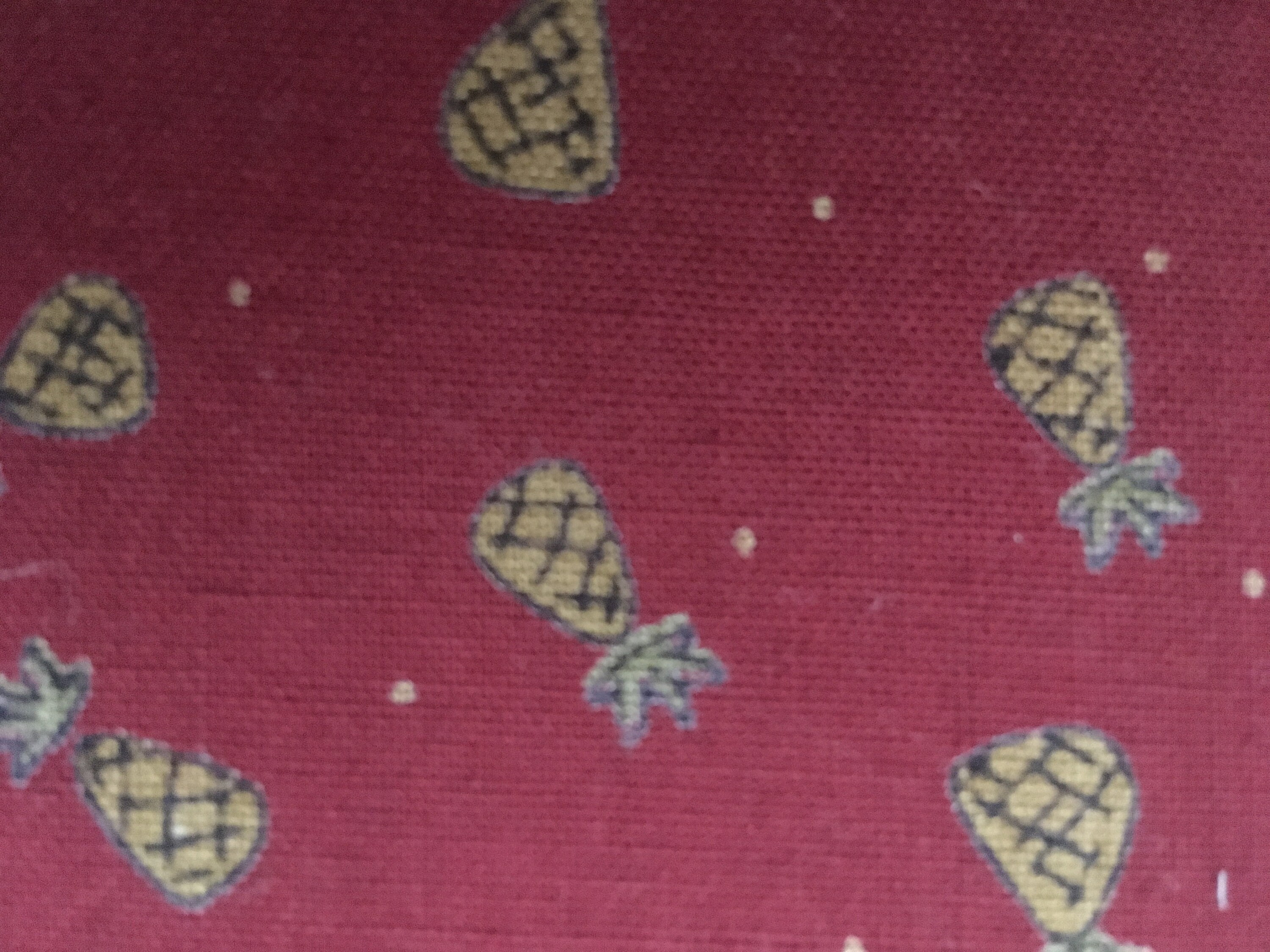 Cranberry Fabric With Gold & Green Pineapples | Etsy