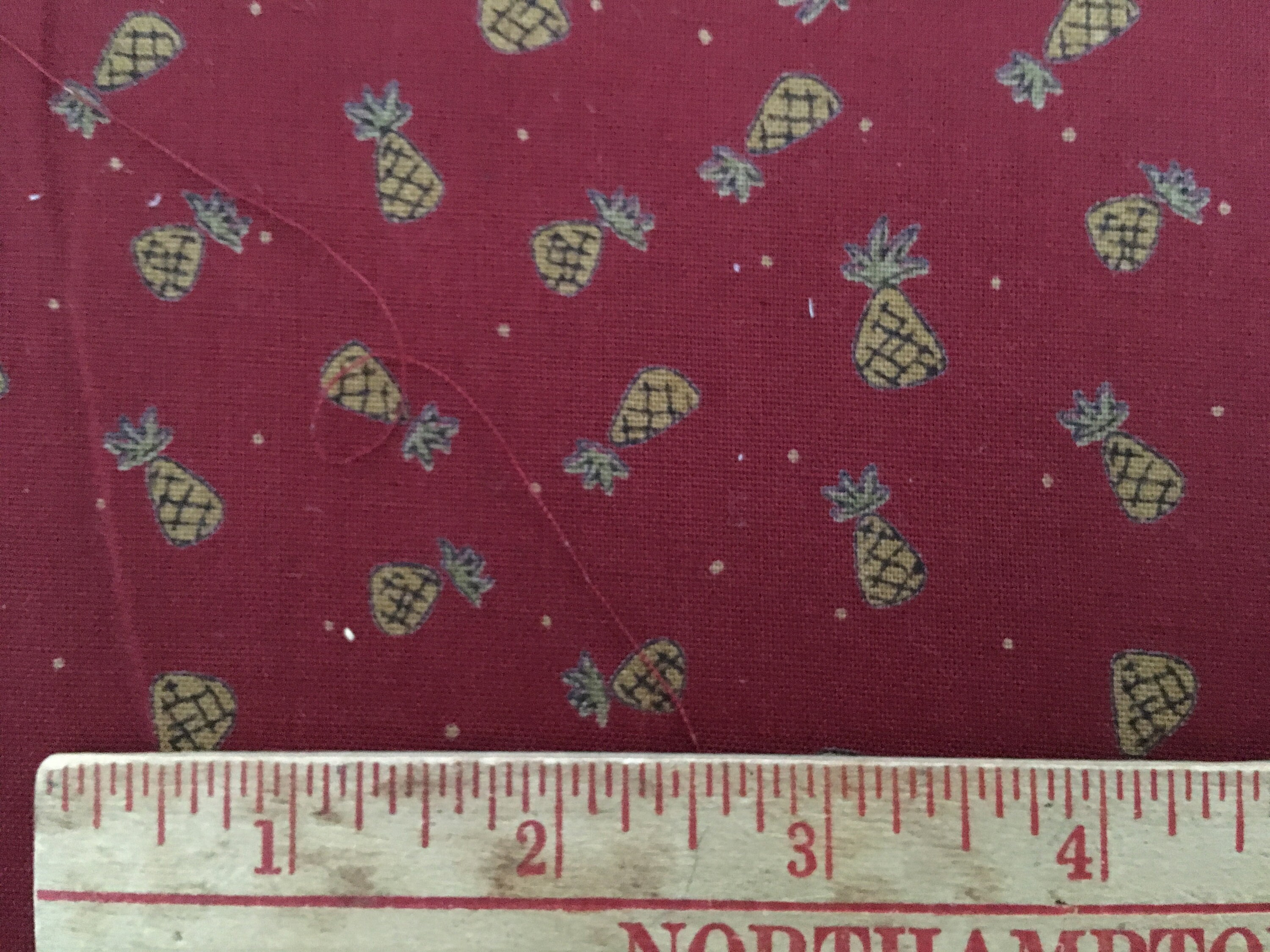 Cranberry Fabric With Gold & Green Pineapples - Etsy