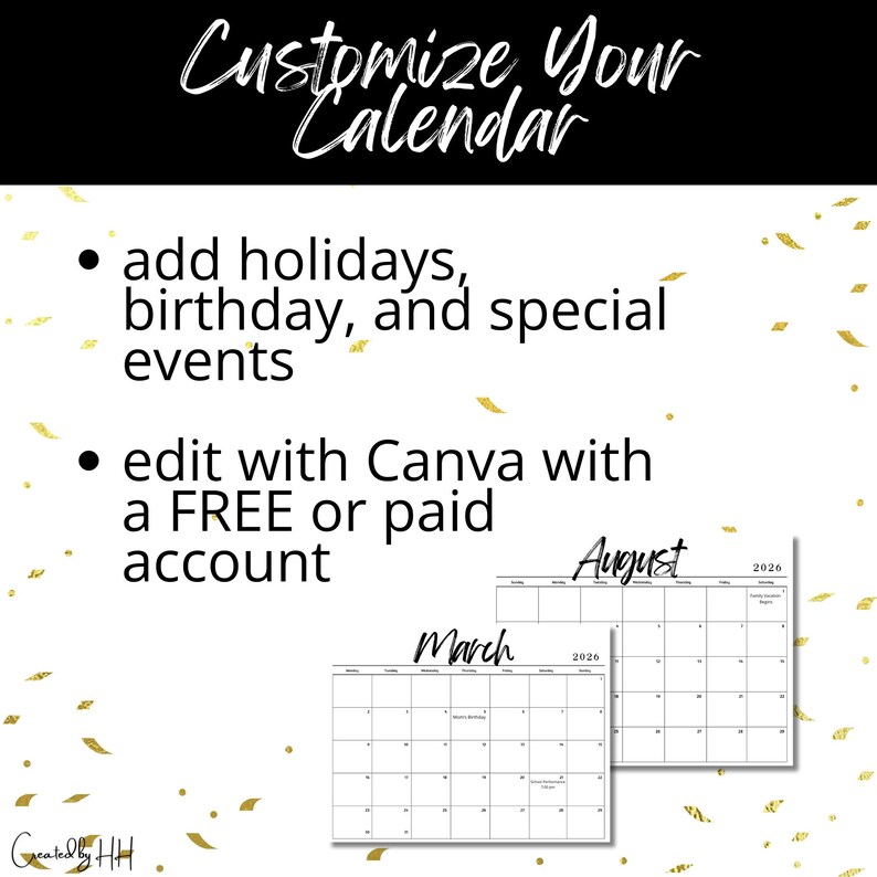 2026 Editable & Printable Calendar - Instant Digital Download - Etsy
