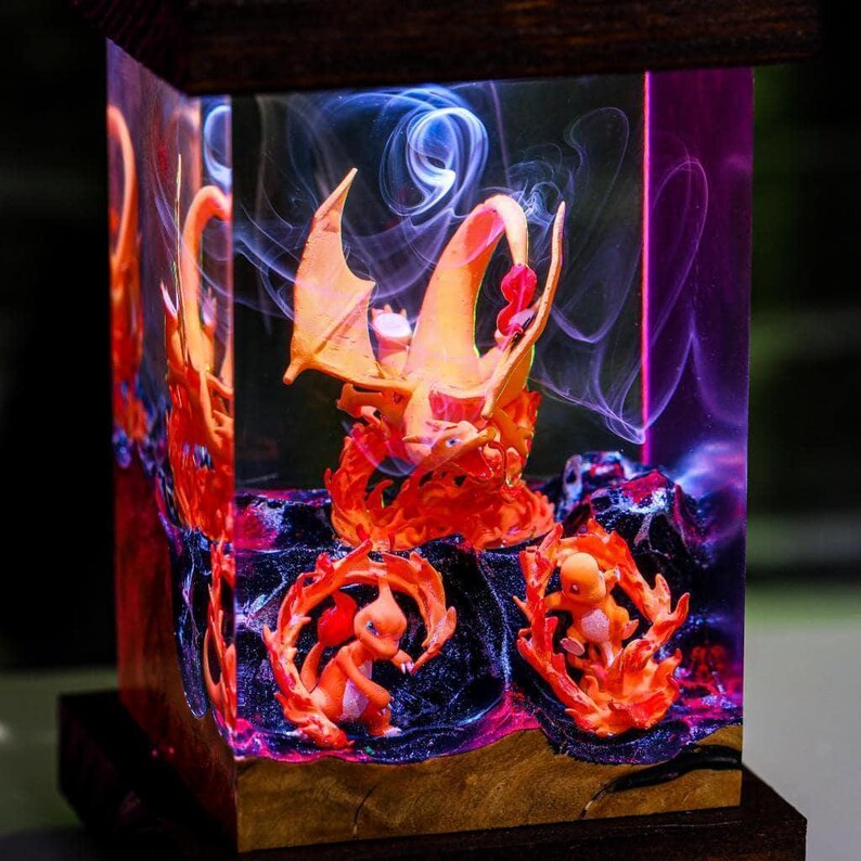 Charizard Evolution Pokemon Resin Night Light, Kanto Starter Resin Art ...