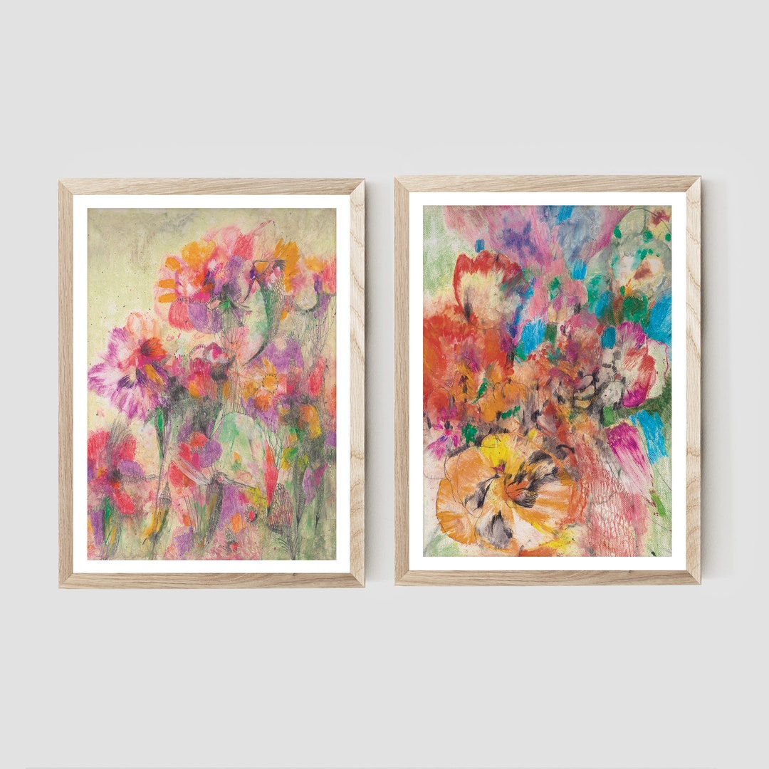 Diptych Art, Large Wall Art, Colorful Posters, Bloom Art, Bedroom Wall ...