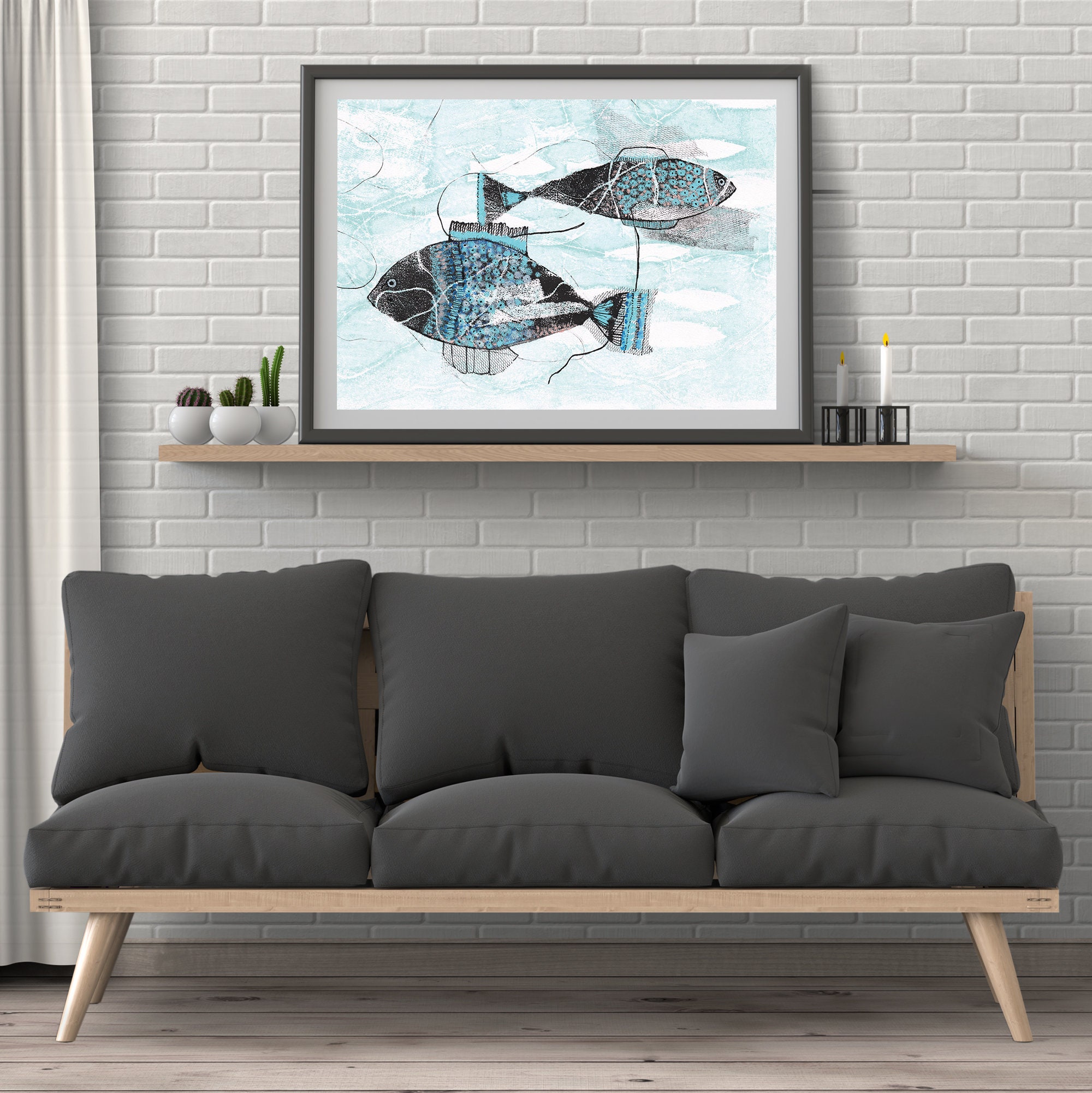 Black and Cyan Printable Fish Abstract Art Instant Download - Etsy