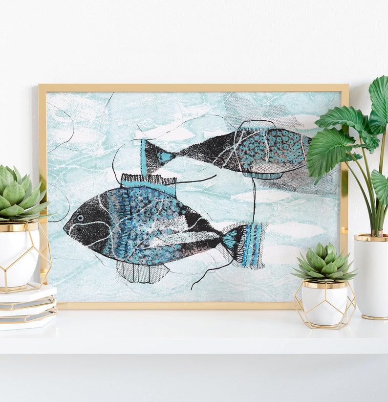 Black and Cyan, Printable, Fish Abstract Art, Instant Download - Etsy