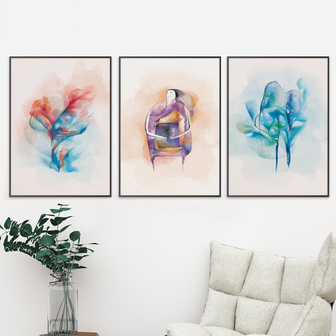 Triptych Art, Large Gallery Wall Art, Colorful Watercolor Posters ...