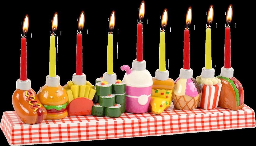 Deli Food Chanukah Menorah for Kids - Hand Painted Resin Hanukkah ...