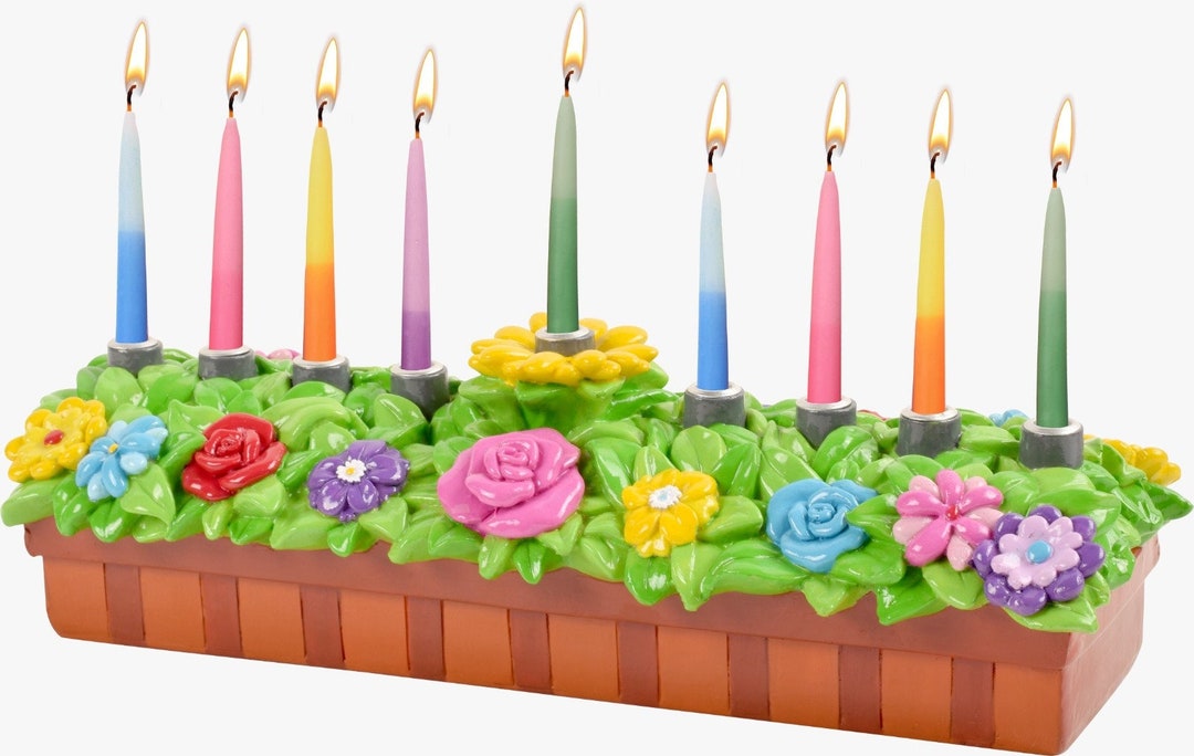 Flower Pot Chanukah Menorah for Kids Hand Painted Resin Hanukkah ...