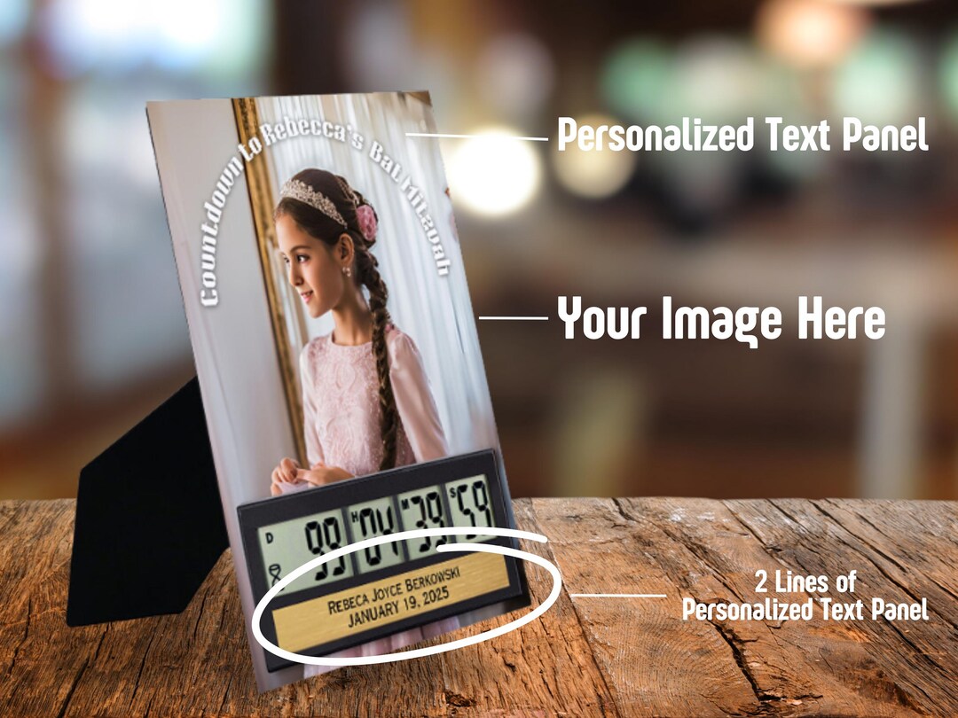 Bat Mitzvah Countdown Clock - Custom Image - Tabletop Bat Mitzvah Gift ...