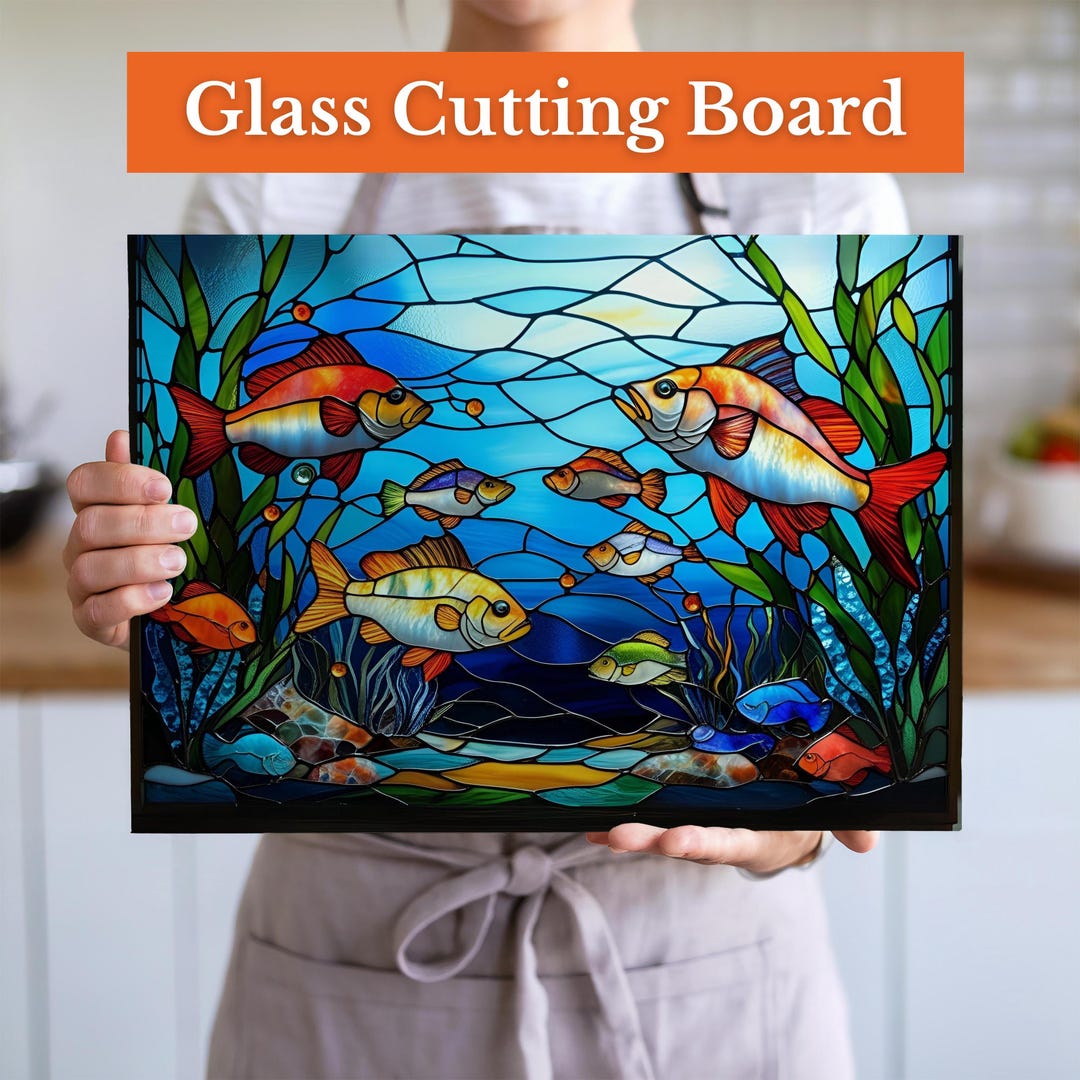 Decorative Fish Glass Cutting Board - Stained Glass Look - Housewarming ...