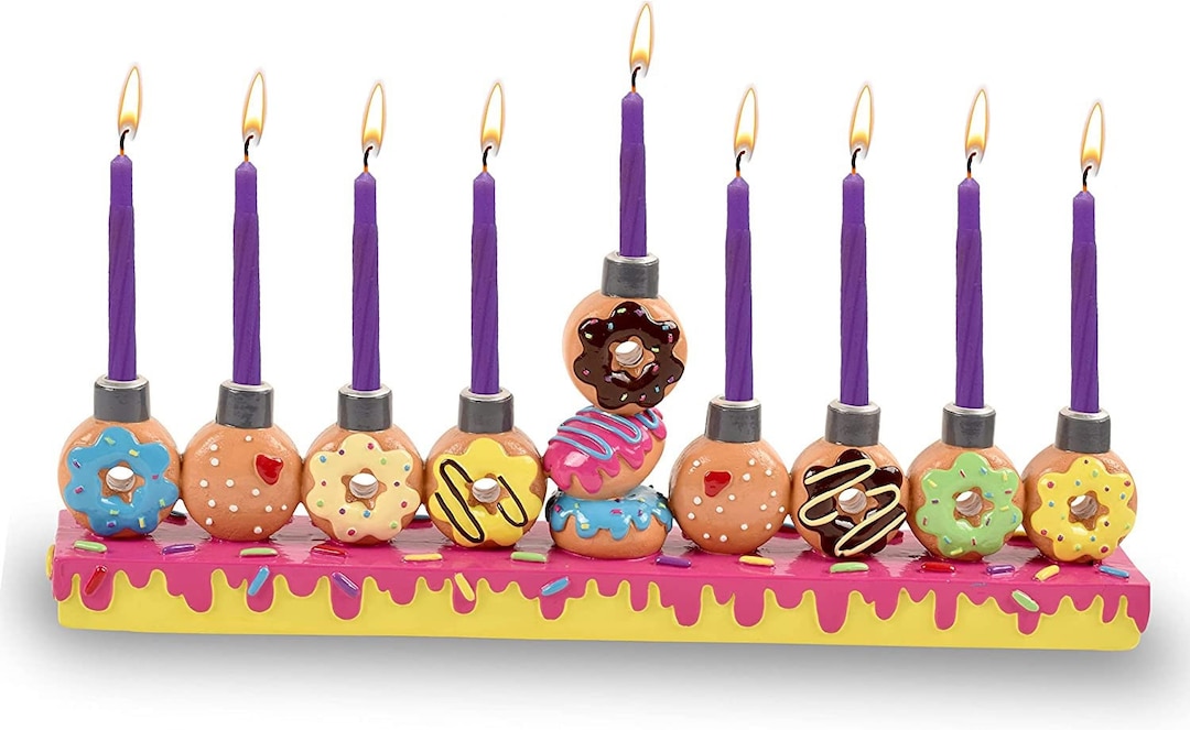 Hand Painted Resin Chanukah Menorah - Hanukkah Donut Menorah for Kids ...