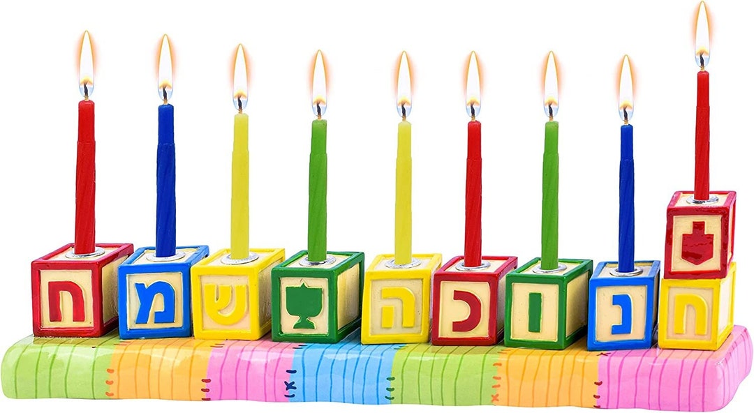 Hand Painted Resin Hanukkah Menorah - Chanukah Themed Multicolored ...