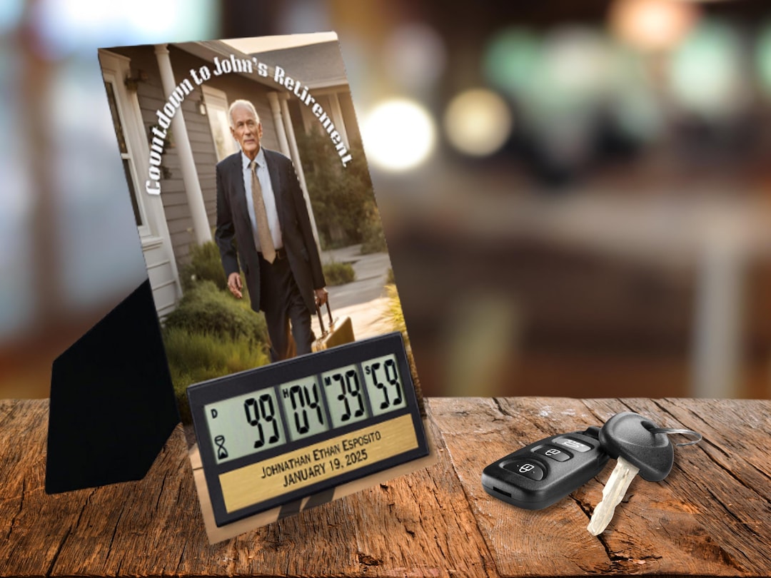 Retirement Countdown Clock - Custom Image - Tabletop Retirement Gift ...