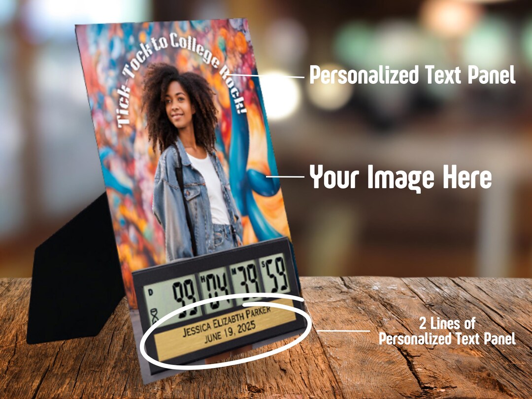 College Countdown Clock, Personalized Tabletop Countdown Picture Clock ...
