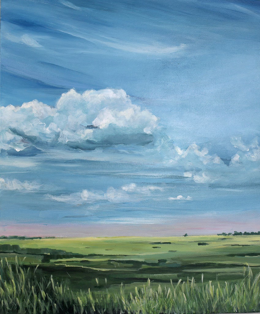 Blue Sky Art Print| Clouds Painting| Impressionist Cloud| Countryside ...
