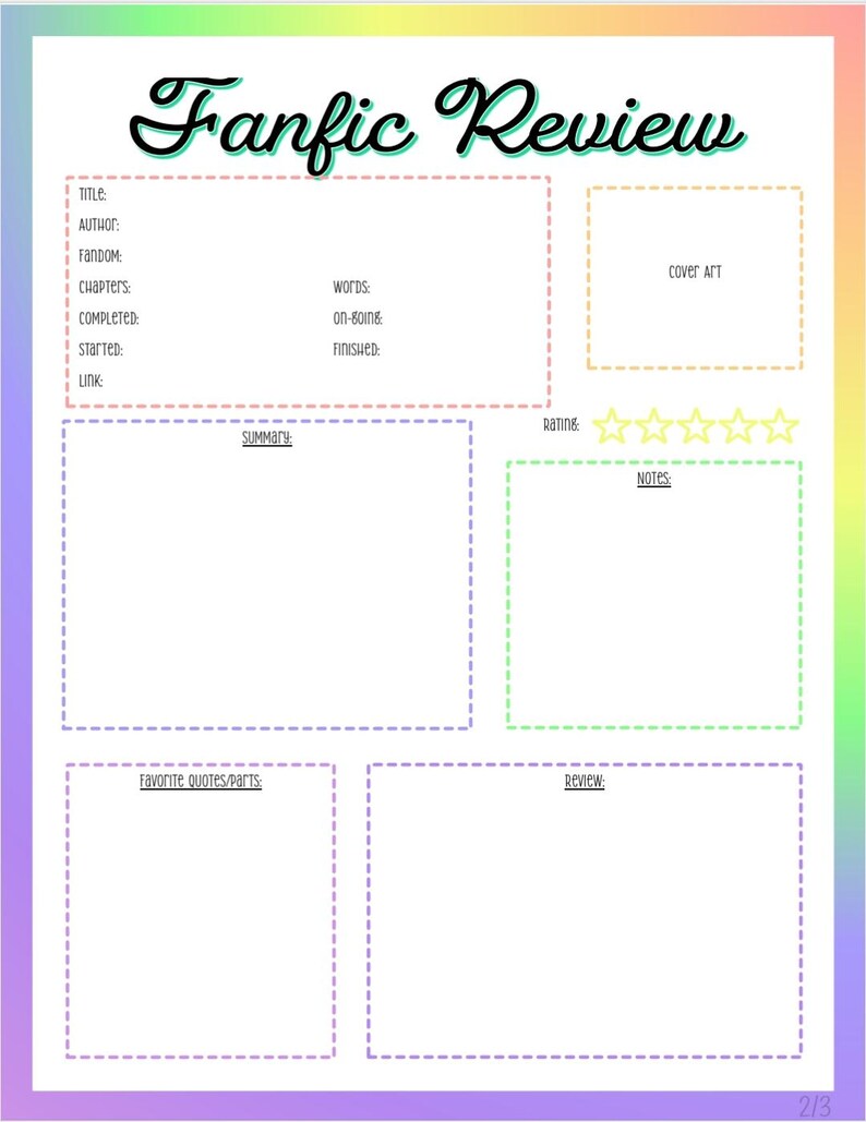 Fanfic Review Template - Printable or Digital - Simple and Easy to Help ...