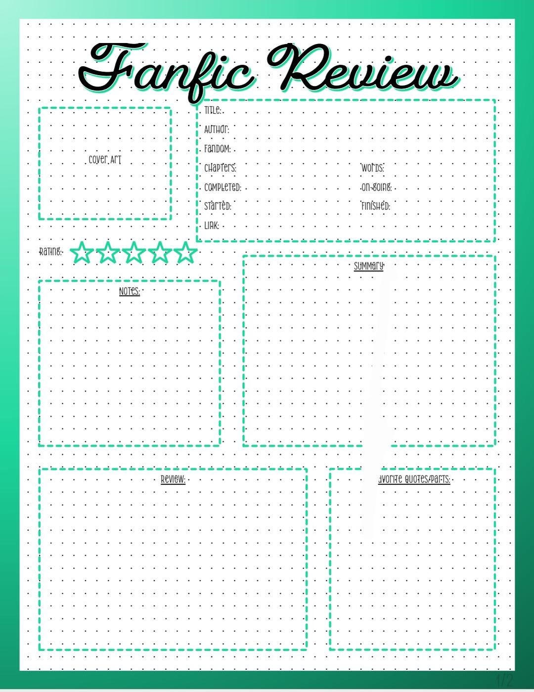 Fanfic Review Template - Printable or Digital - Simple and Easy to Help ...
