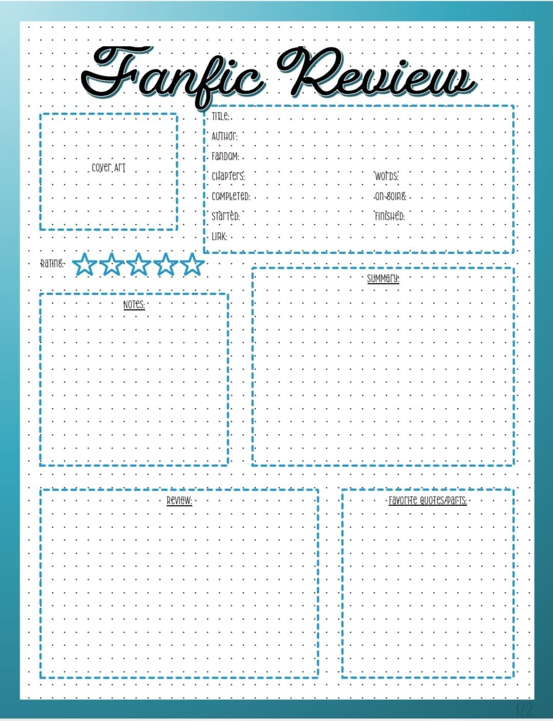 Fanfic Review Template - Printable or Digital - Simple and Easy to Help ...