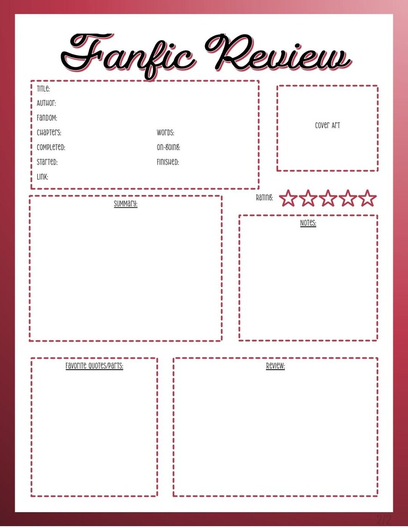 Fanfic Review Template - Printable or Digital - Simple and Easy to Help ...