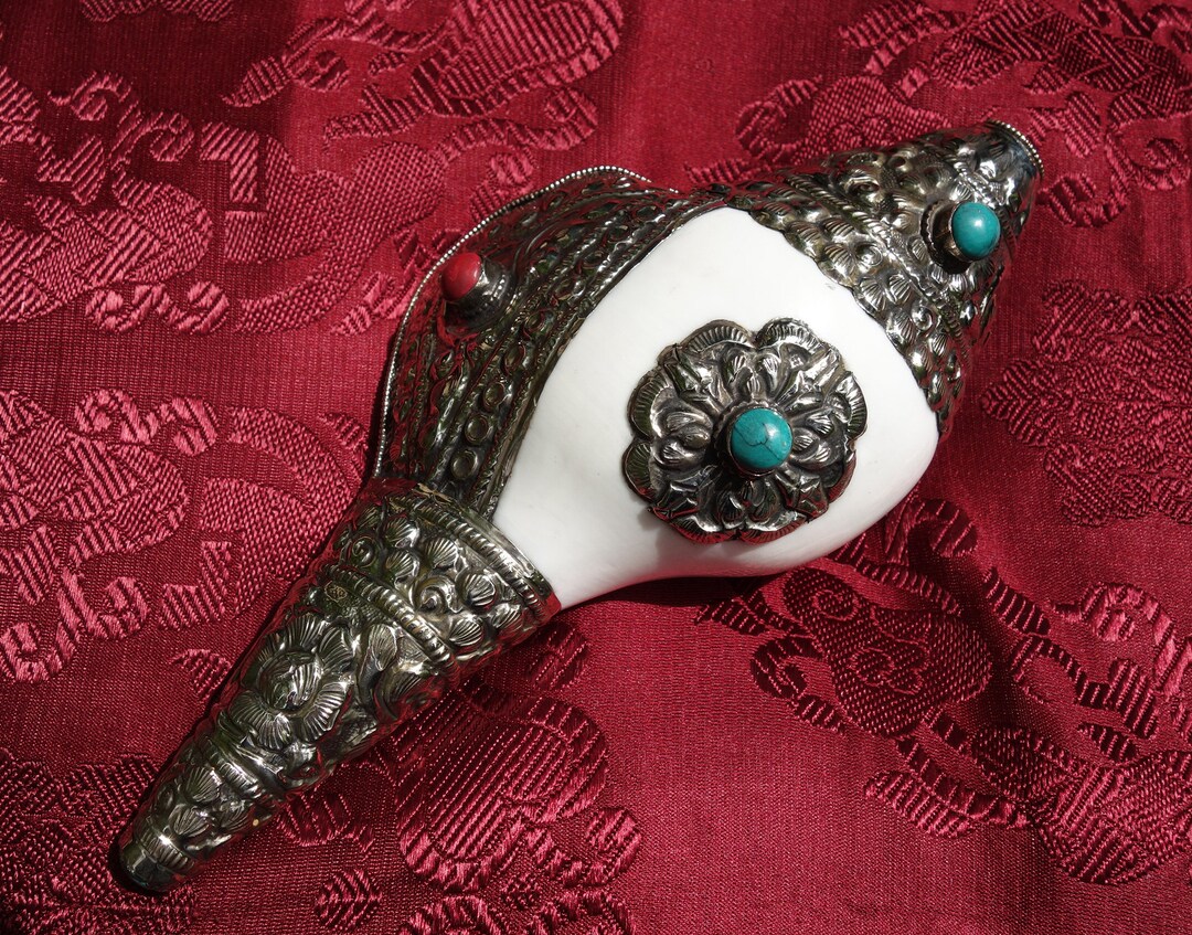 Tibetan Shell Trumpet With Silver Fittings, CORAL + TURQUOISE - Etsy