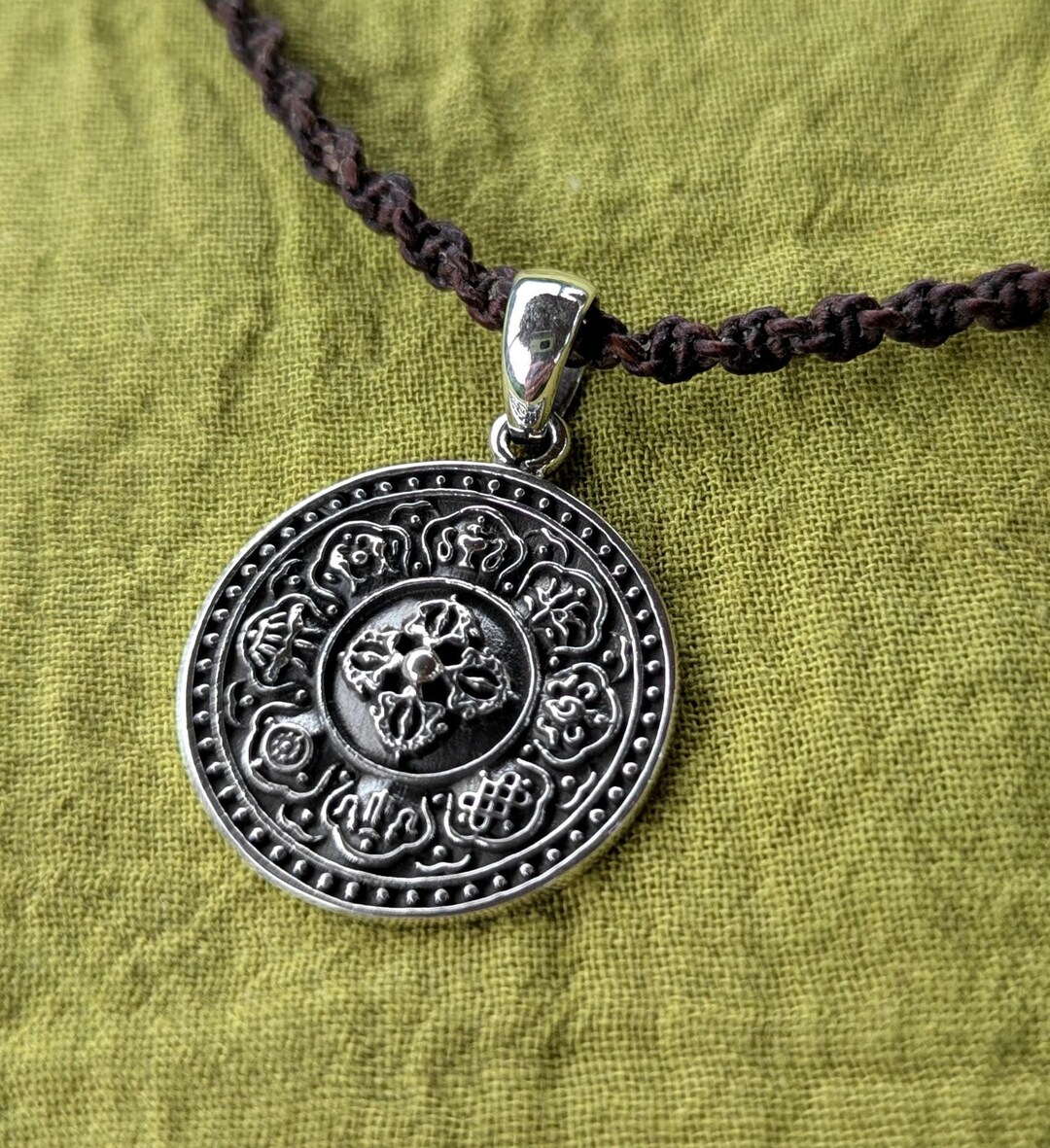 Solid Silver Coin, Amulet With 8 Tibetan Lucky Symbols. Lucky Symbols ...