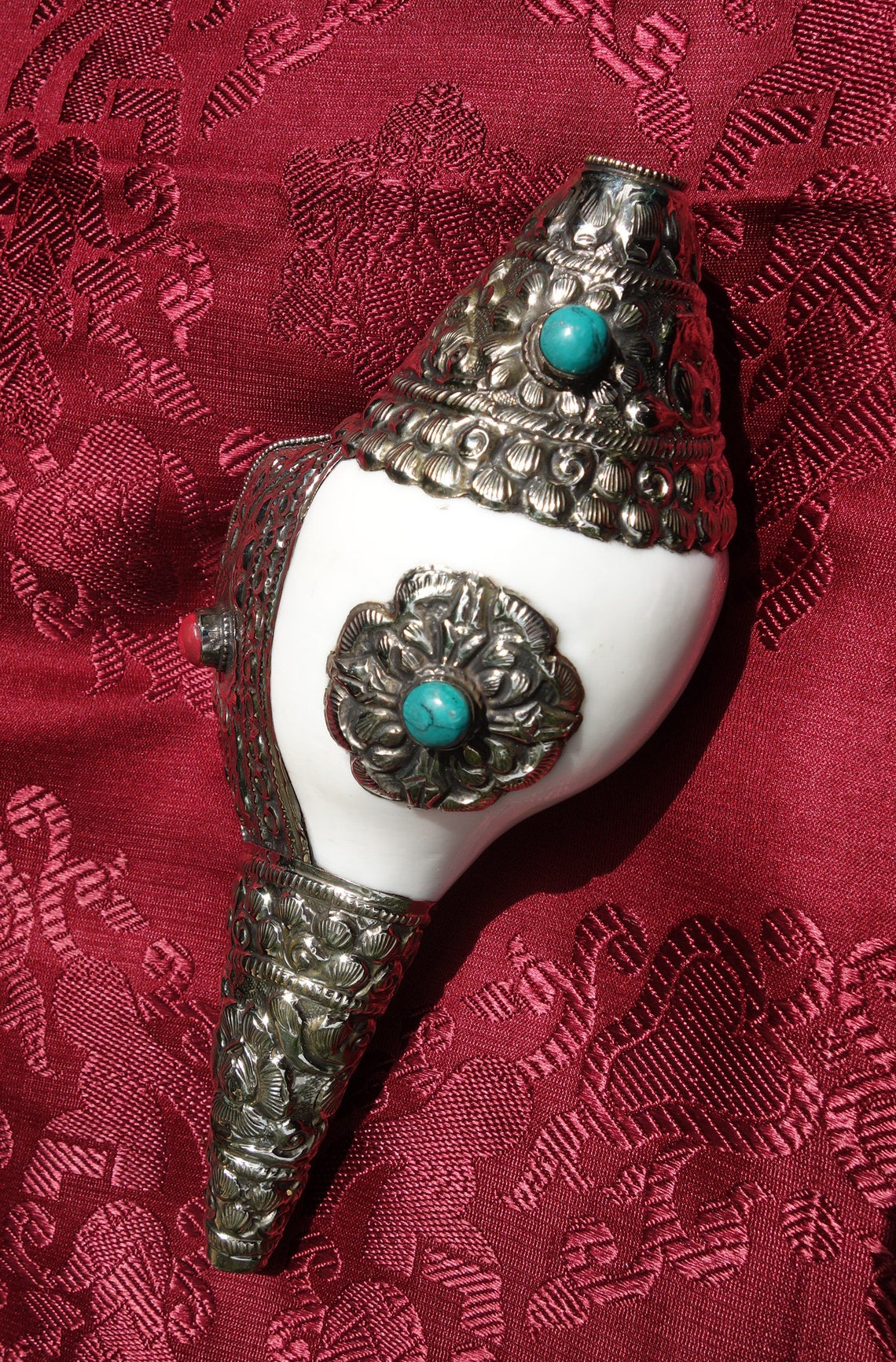 Tibetan Shell Trumpet With Silver Fittings, CORAL + TURQUOISE - Etsy