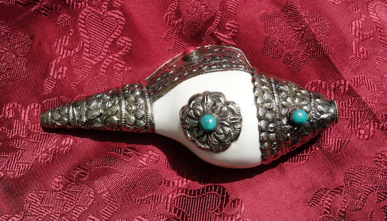 Tibetan Shell Trumpet With Silver Fittings, CORAL + TURQUOISE - Etsy