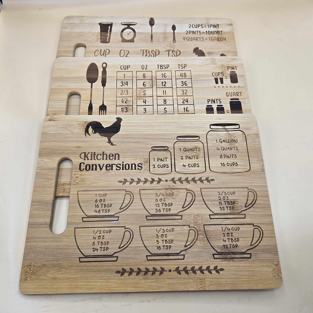 Kitchen Conversion Chart Cutting Board | Custom Engraved Wooden Cutting ...