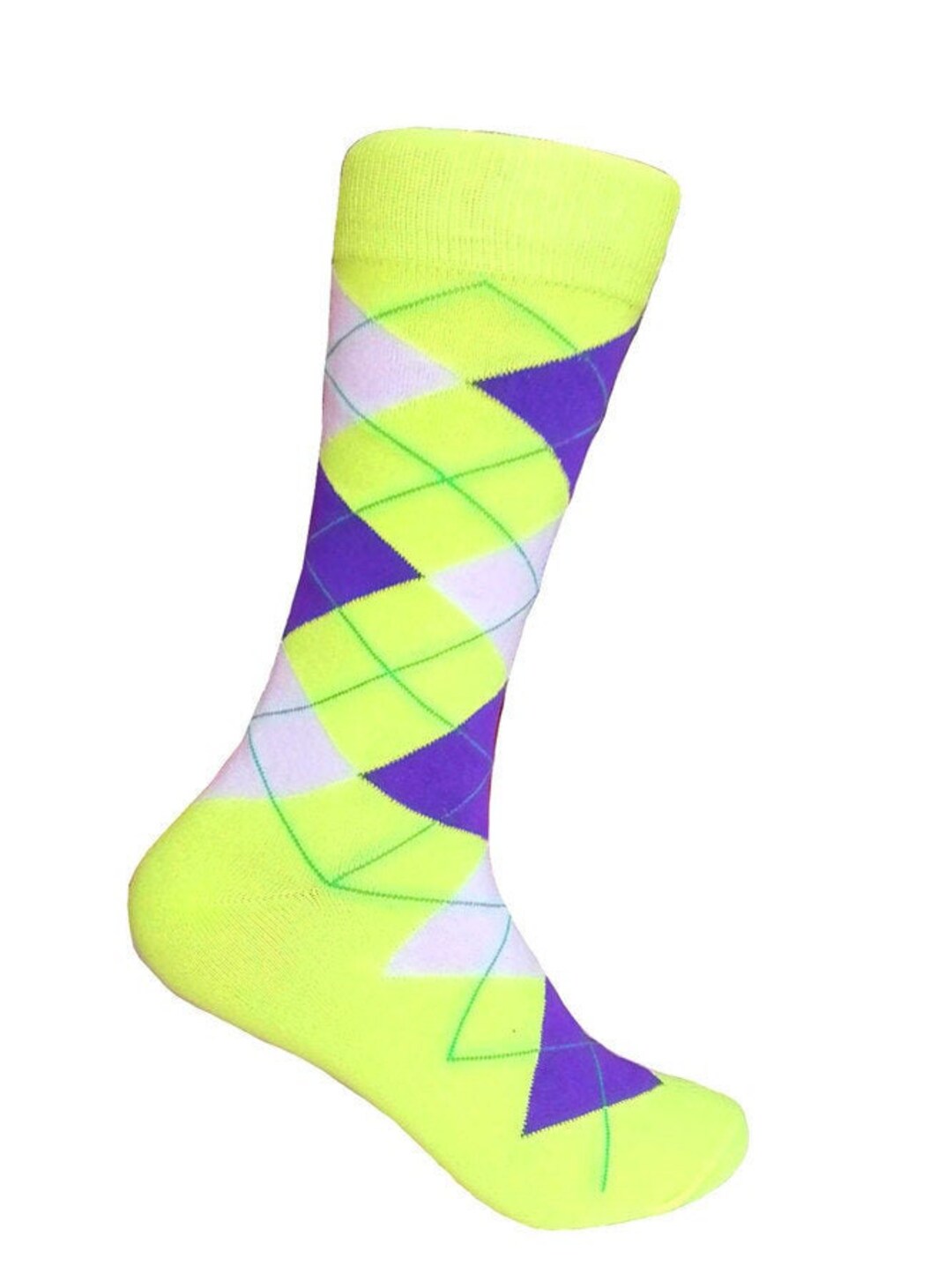 Men's Neon Yellow(bright Yellow) With Purple and White Color Argyle ...