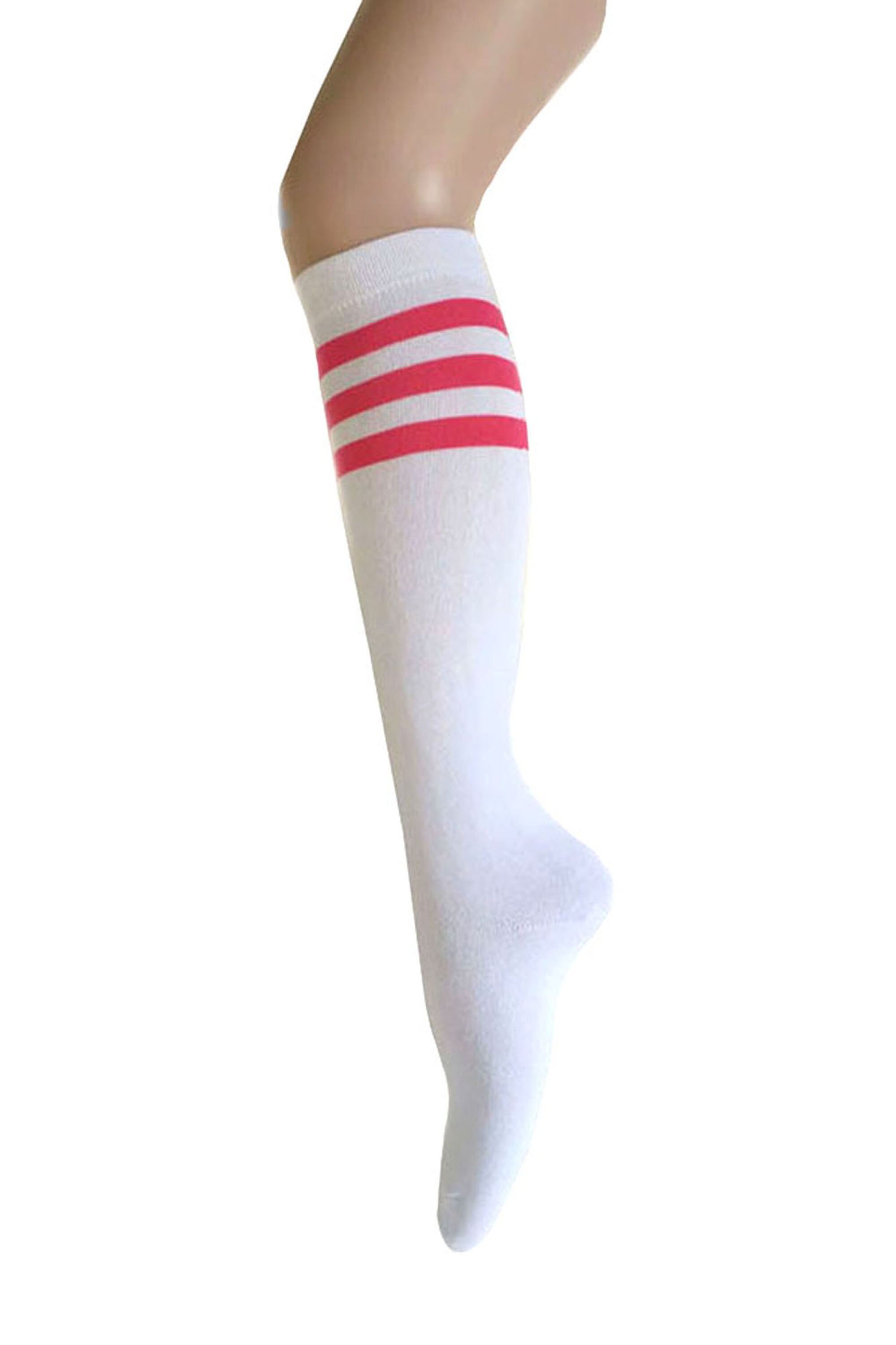 Women and Girls Roller Skate Retro Triple Stripes Tube Knee High Socks ...