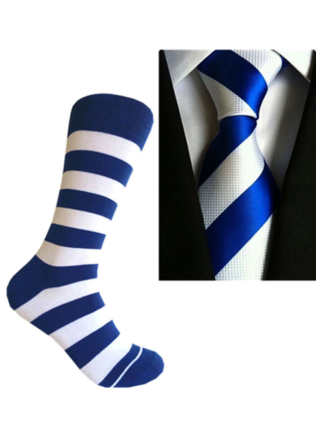 Men's Royal Blue and White Stripes Necktie and Socks Package - Etsy