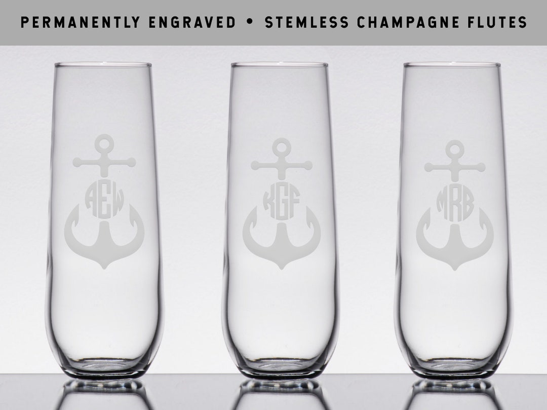 ANCHOR CHAMPAGNE FLUTE | Nautical Beach Bachelorette Glasses | Sailing ...
