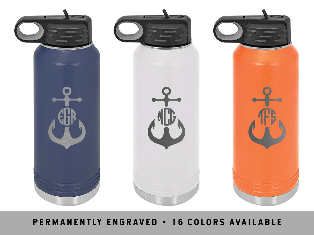 ANCHOR MONOGRAM Water Bottle | Custom Nautical Water Bottle | Water ...